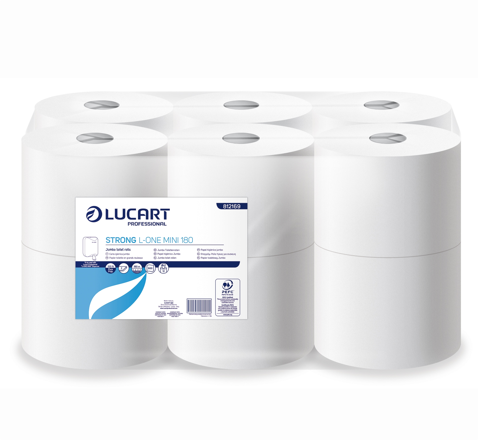 The white toilet paper Lucart One mini 180 packages 12